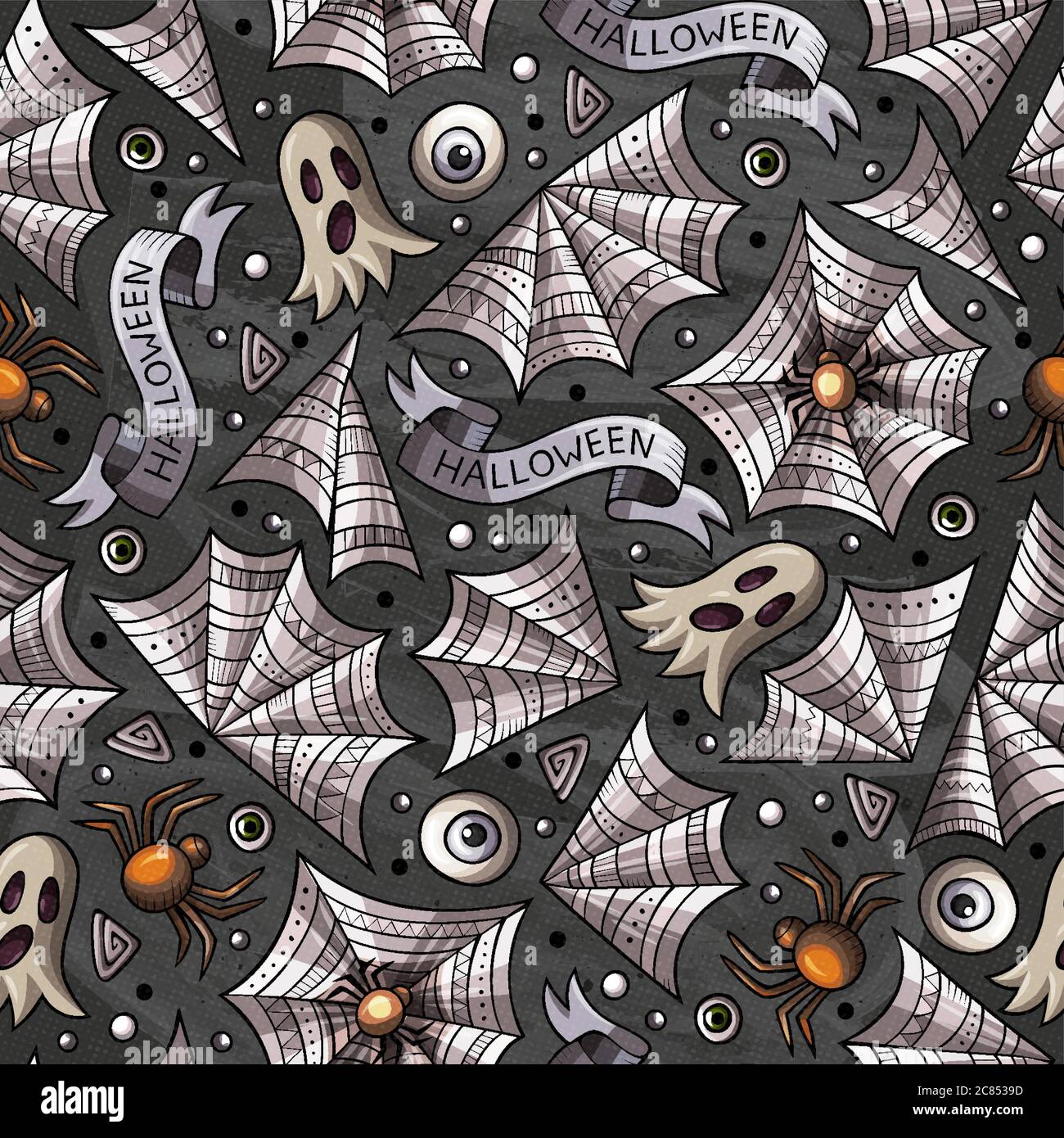 Cartoon cute hand drawn Halloween seamless pattern Stock Vector Image ...
