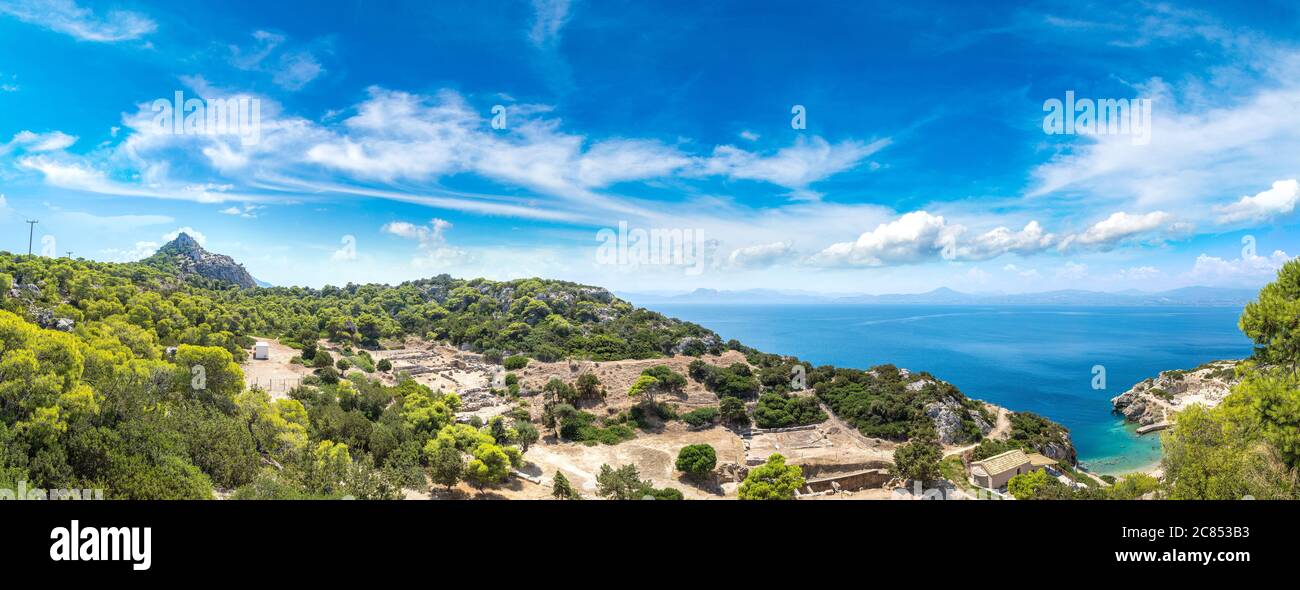 Panoramic landscape of the Sanctuary of Hera in a summer day in Greece ...