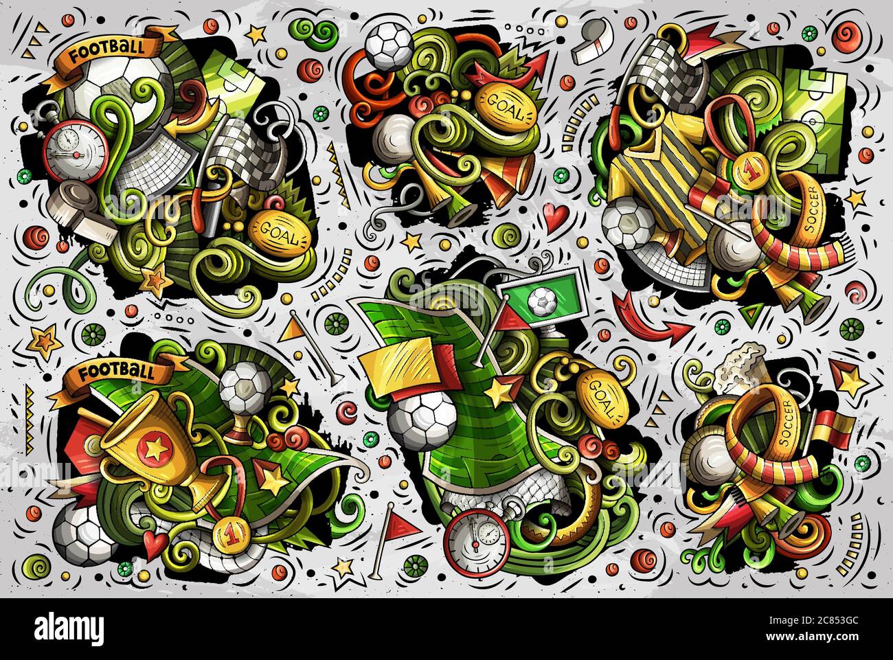 Vector doodles cartoon set of football combinations of objects Stock ...