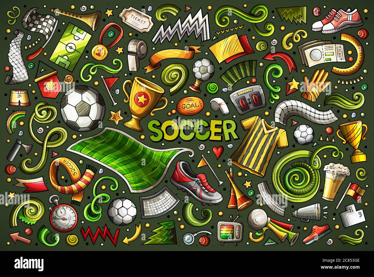 Vector doodles cartoon set of football objects Stock Vector Image & Art ...