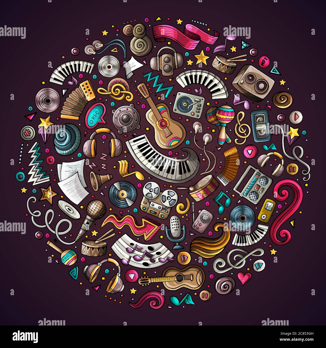 Set of Musical cartoon doodle objects Stock Vector Image & Art - Alamy