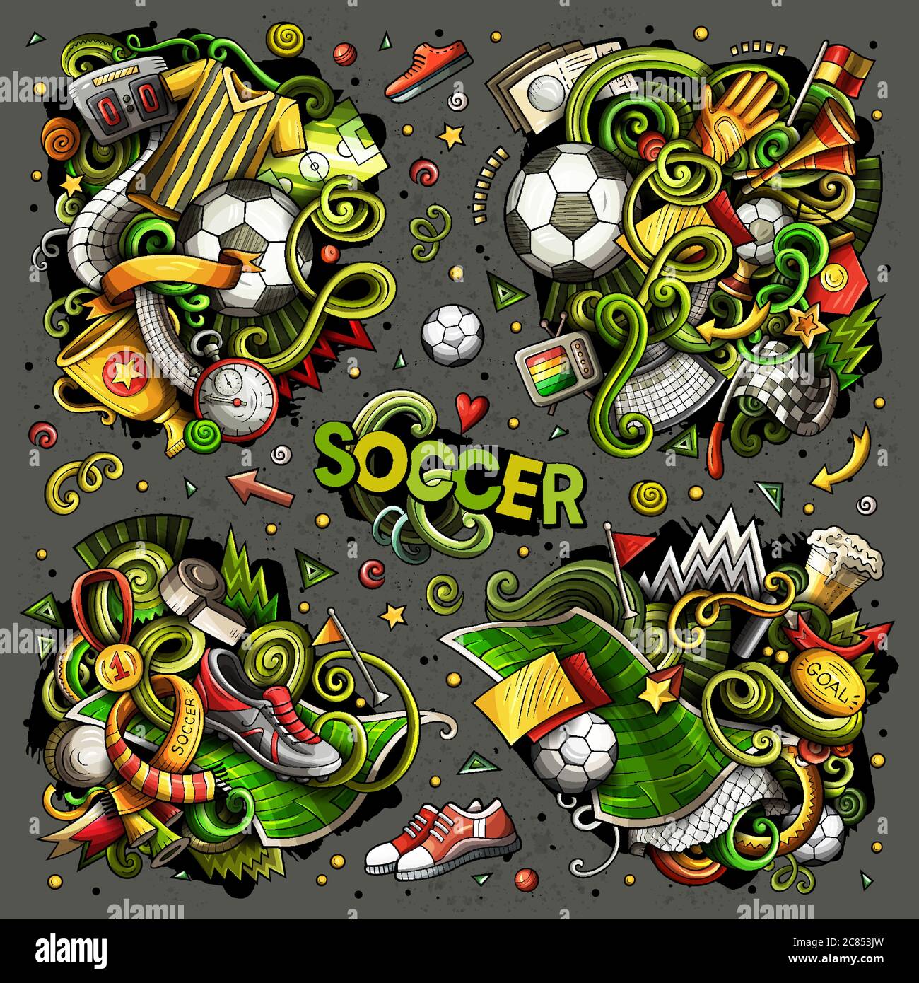 Vector doodles cartoon set of football combinations of objects Stock ...