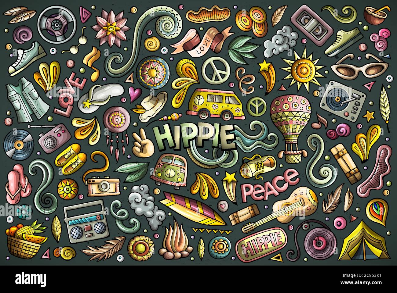 Cartoon set of Hippie objects and symbols Stock Vector Image & Art - Alamy