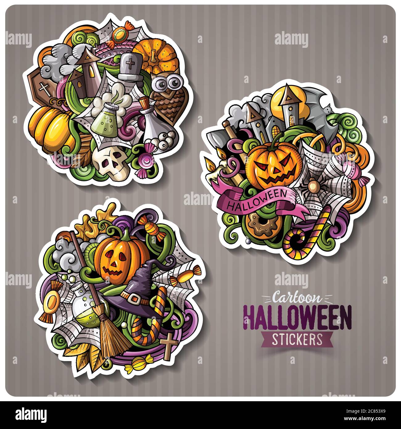 Set of Happy Halloween cartoon stickers Stock Vector Image & Art - Alamy