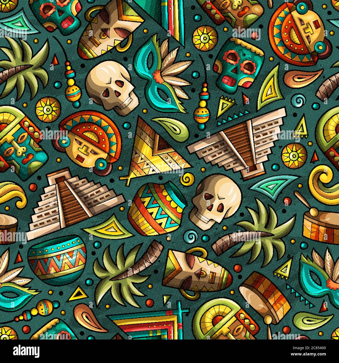 Cartoon hand-drawn latin american, mexican seamless pattern Stock ...