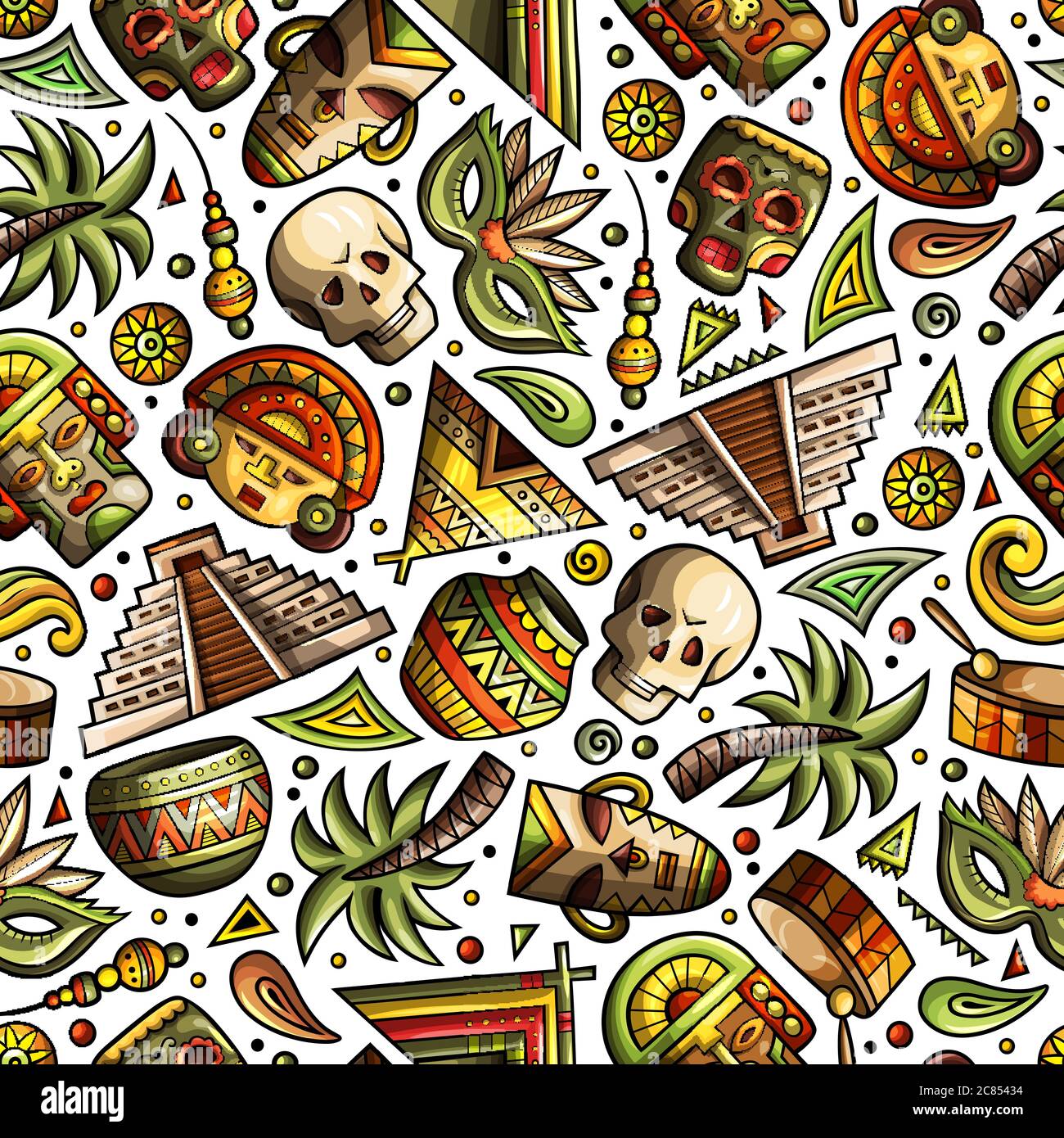 Cartoon hand-drawn latin american, mexican seamless pattern Stock ...