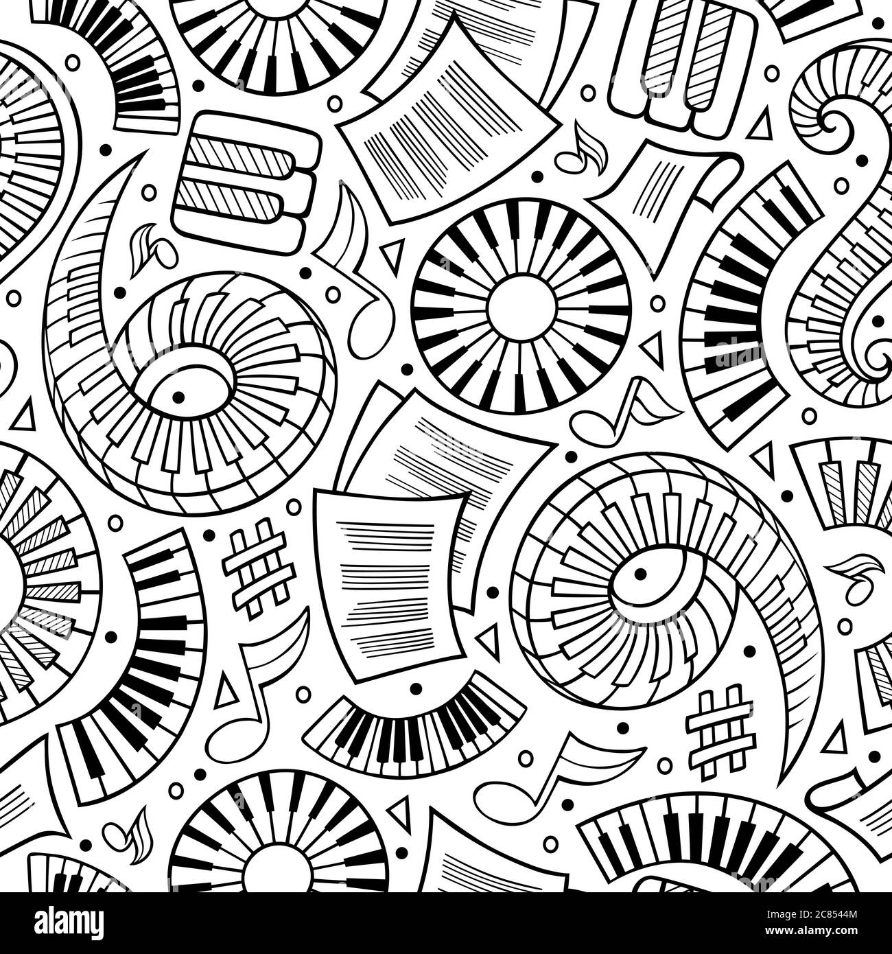 Cartoon hand-drawn Classic music seamless pattern Stock Vector Image ...