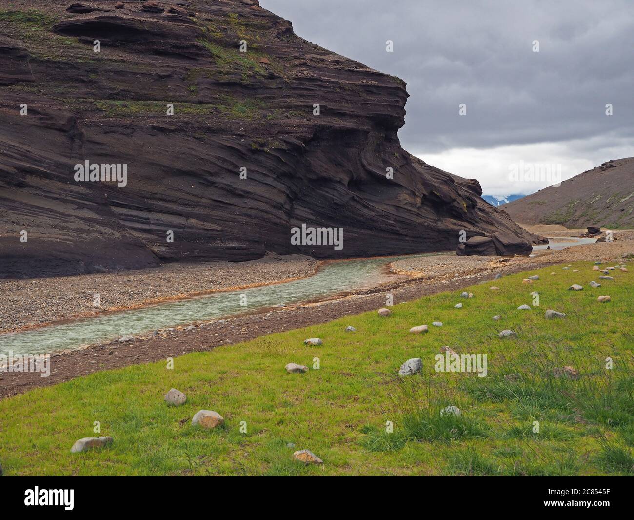 river valley in Kerlingarfjöll volcanic mountains in iceland with geern ...