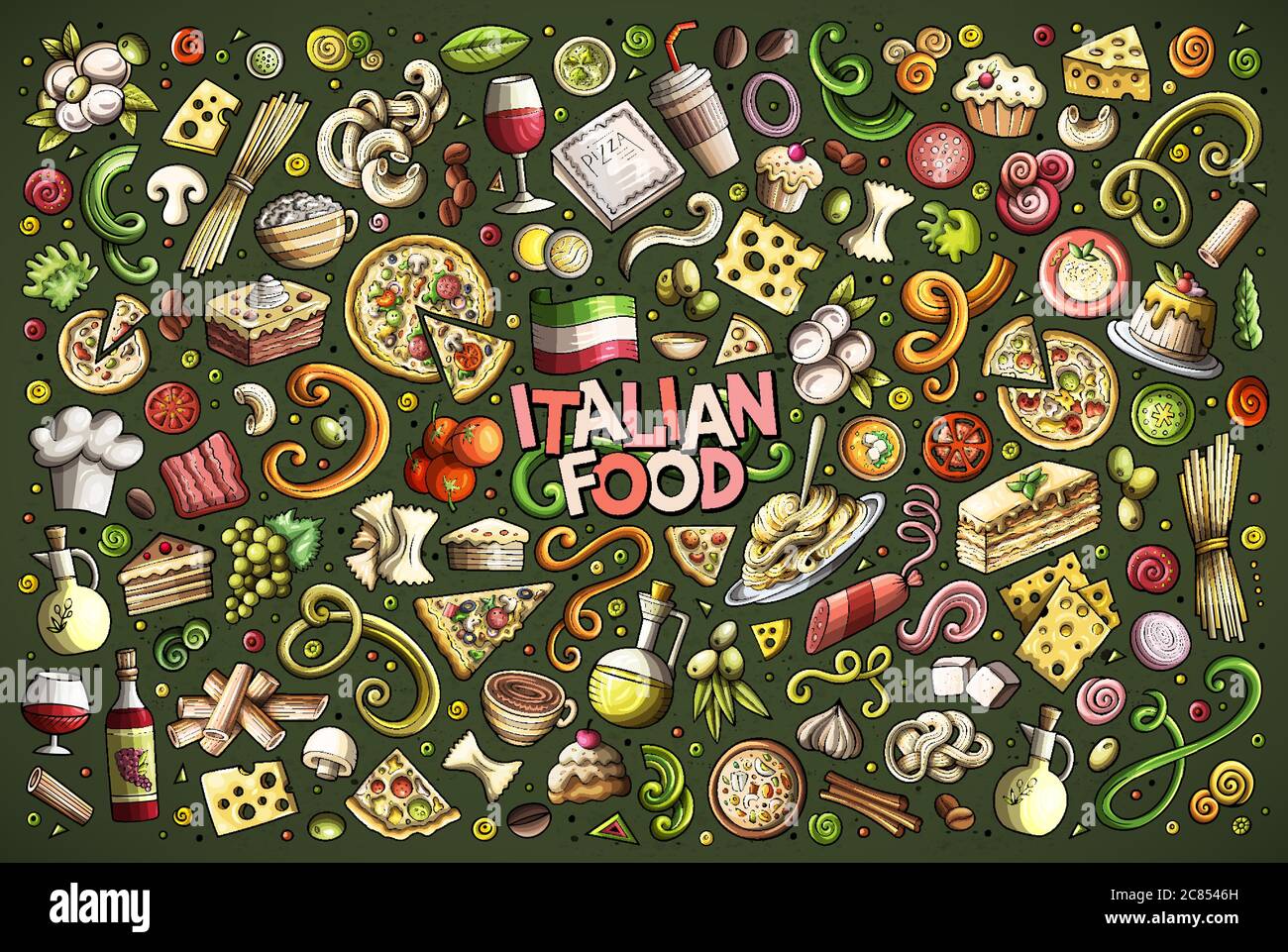 Vector hand drawn doodle cartoon set of italian food objects Stock ...