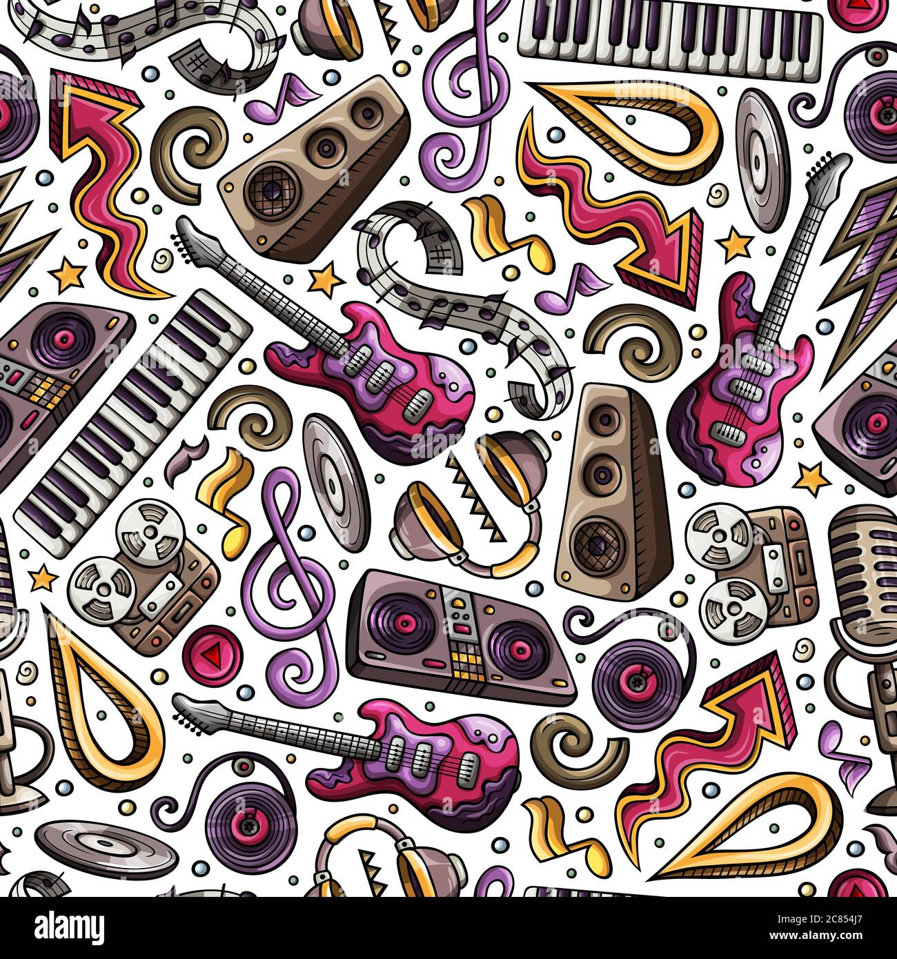 Cartoon hand-drawn Disco music seamless pattern Stock Vector Image ...