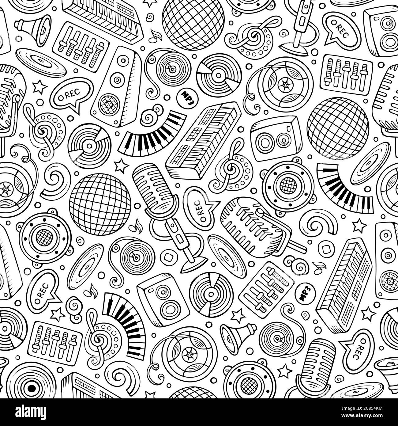 Cartoon hand-drawn Disco music seamless pattern Stock Vector Image ...
