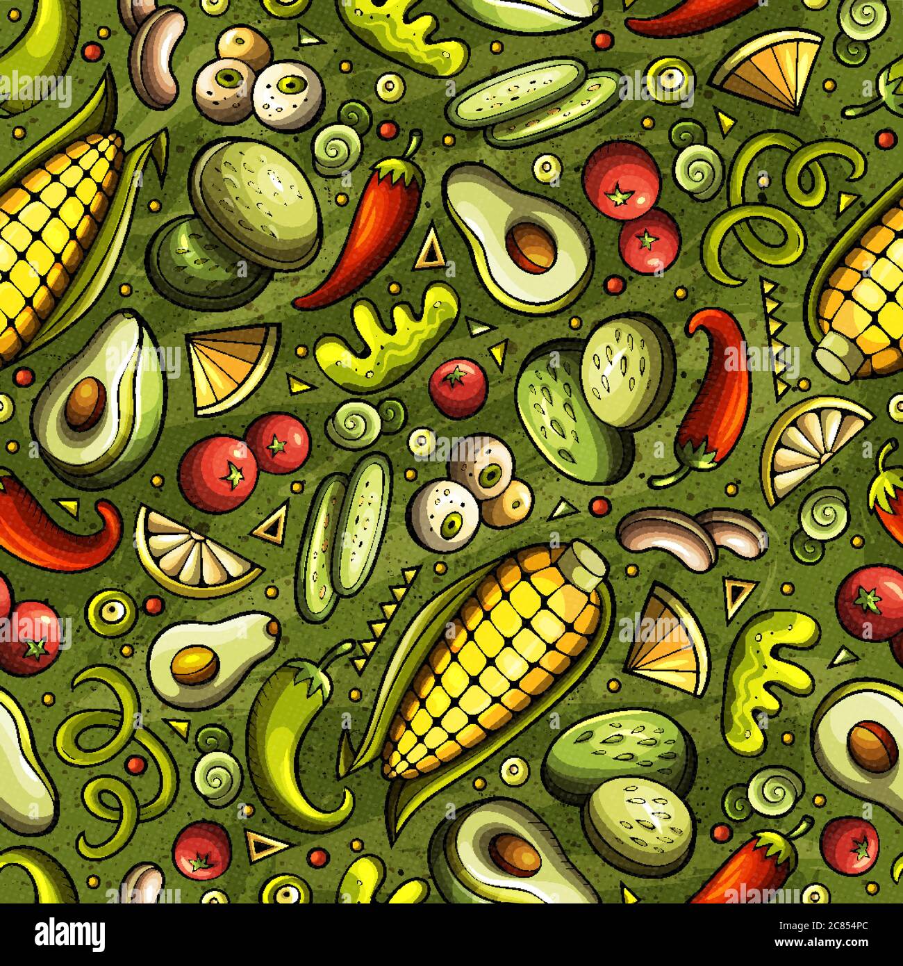 Cartoon hand-drawn latin american, mexican seamless pattern Stock ...