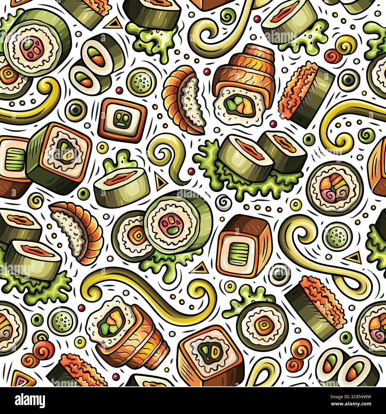 Cartoon cute hand drawn Japan food seamless pattern Stock Vector Image ...
