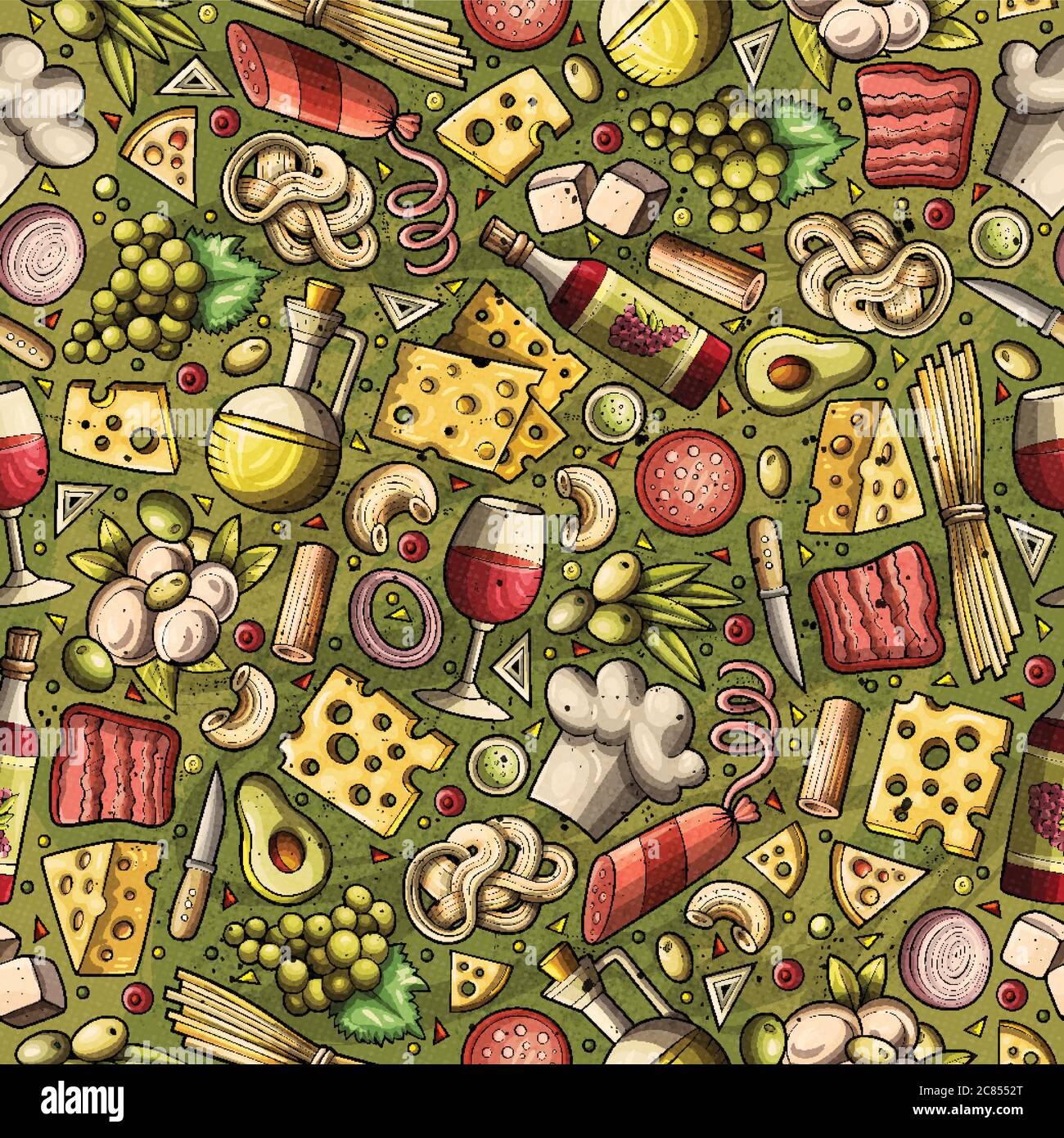 Cartoon cute hand drawn Italian food seamless pattern Stock Vector ...