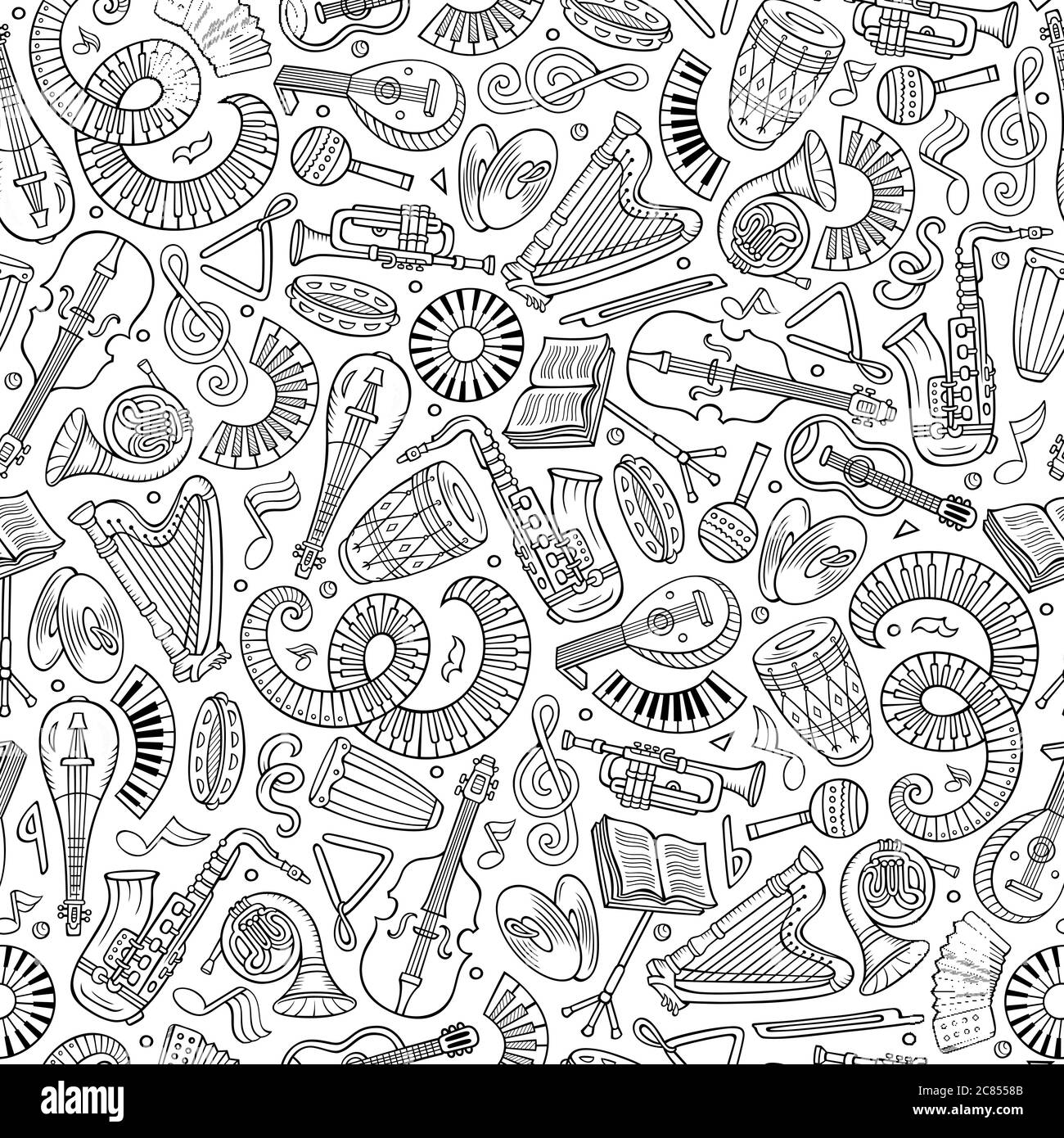 Cartoon hand-drawn Classic music seamless pattern Stock Vector Image ...