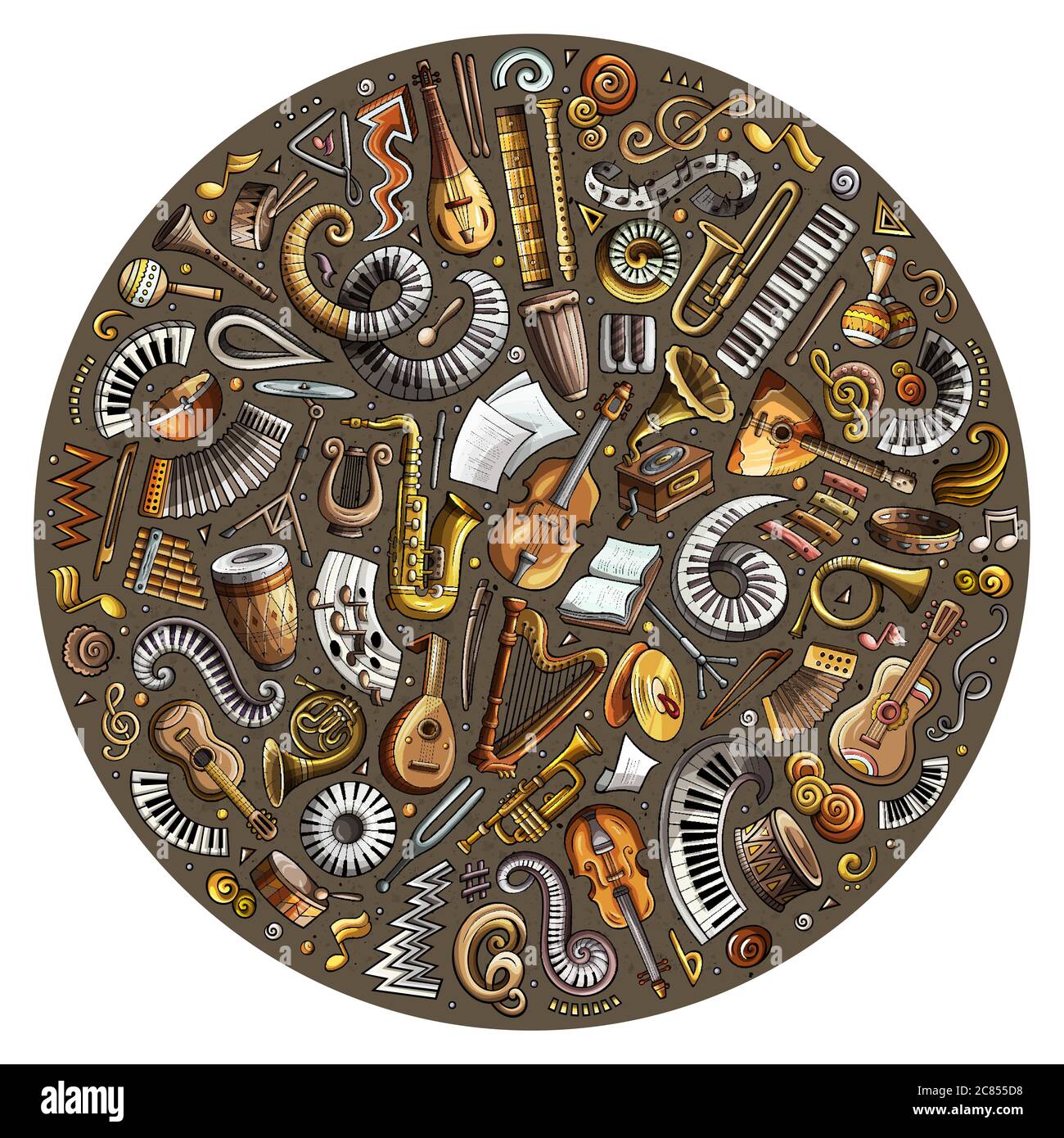 Set of vector cartoon doodle classic musical instruments and objects ...