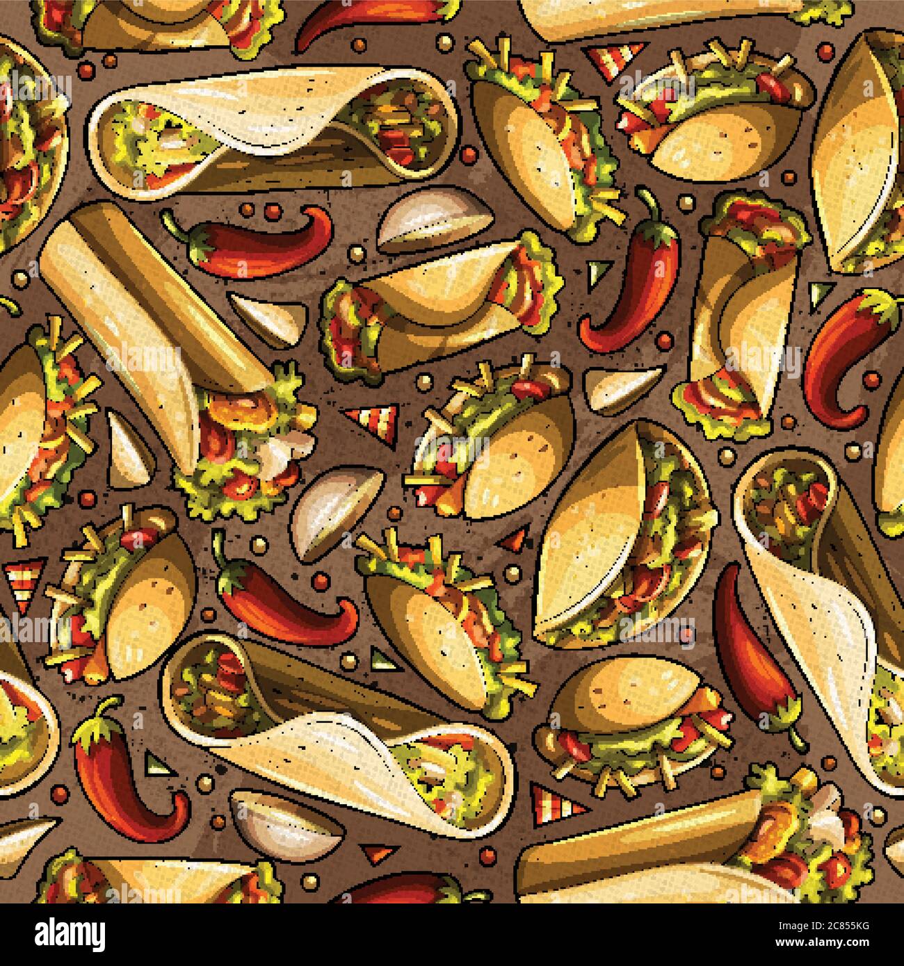 Cartoon hand-drawn latin american, mexican seamless pattern Stock ...