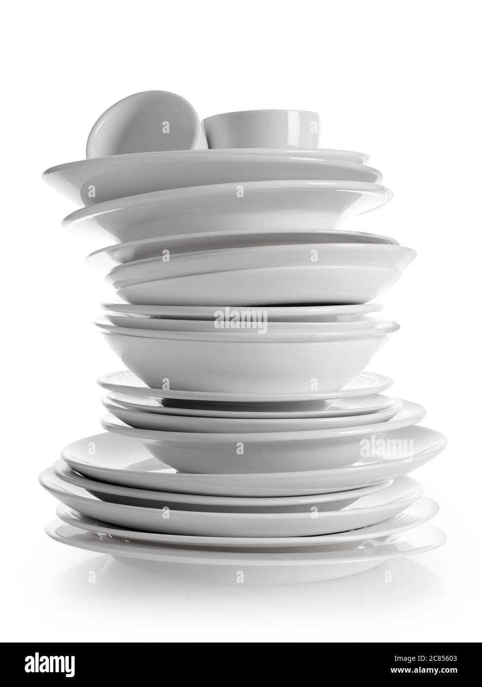 Clean plates stack isolated on white Stock Photo - Alamy
