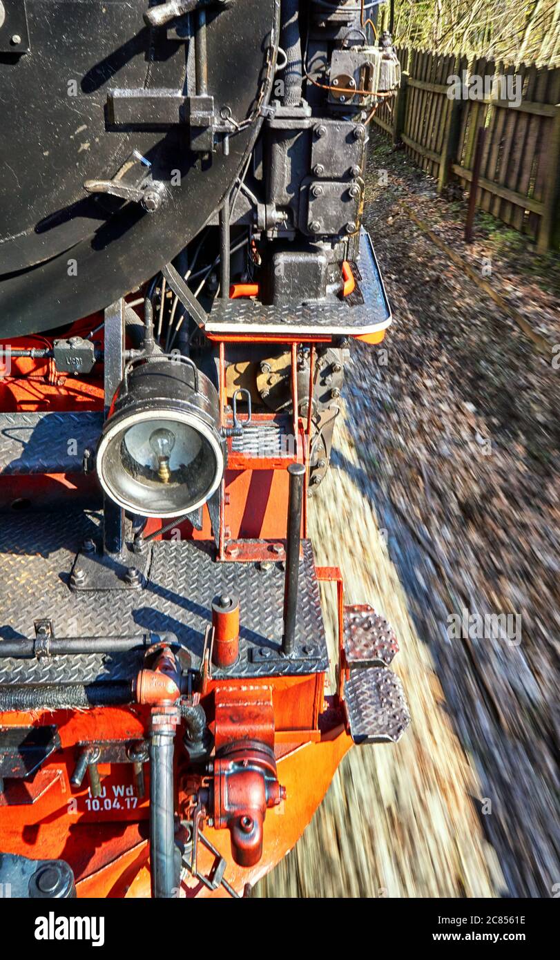 Detail of a moving steam locomotive. Dynamics through motion blur Stock ...