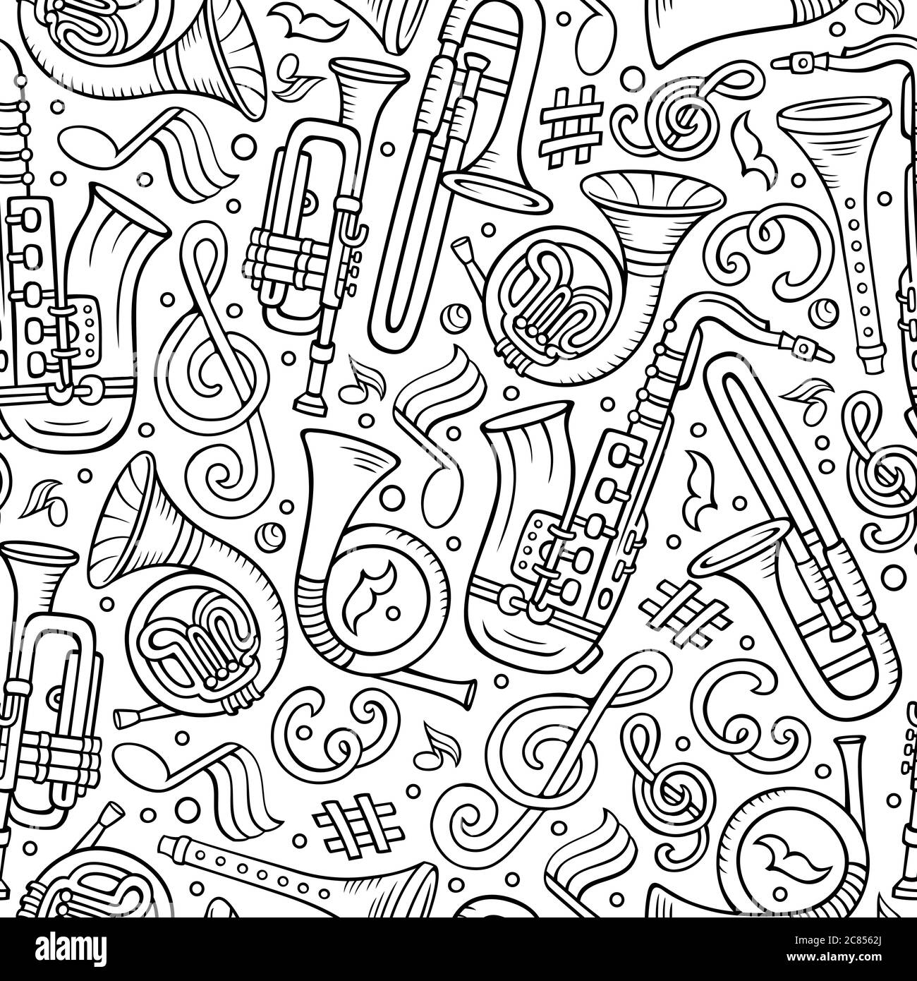 Cartoon hand-drawn Classic music seamless pattern Stock Vector Image ...