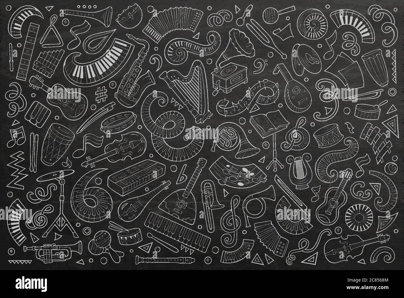 Vector doodles cartoon set of classical musical instruments objects ...