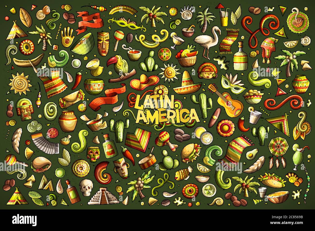 Sketchy vector hand drawn Doodle Latin American objects Stock Vector ...