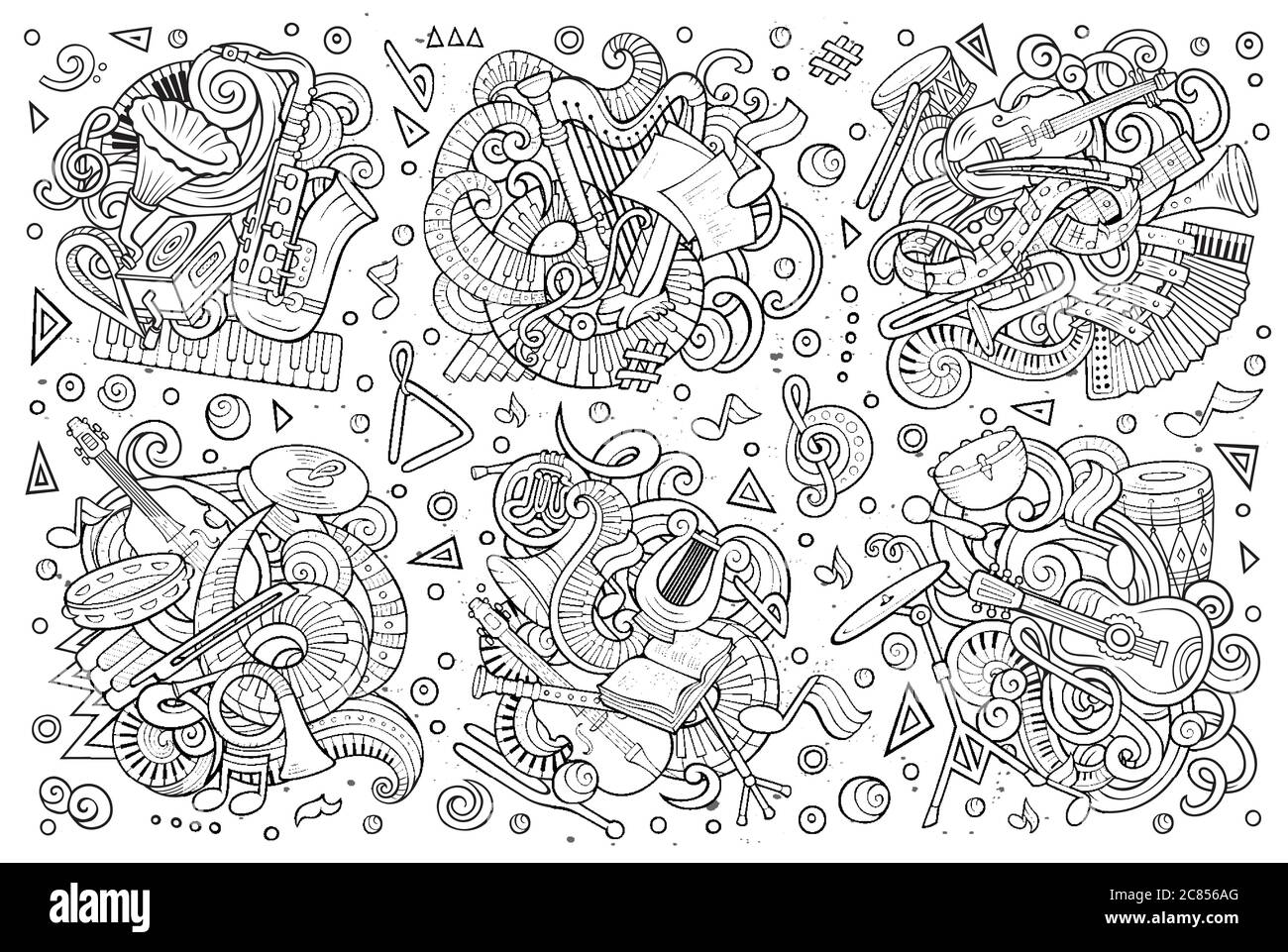 Vector doodles cartoon set of classical musical instruments objects ...