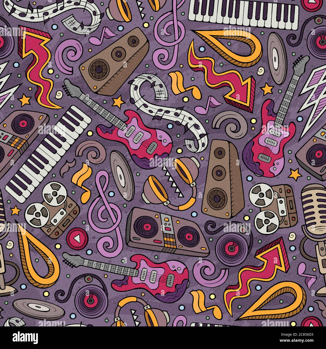 Cartoon hand-drawn Disco music seamless pattern Stock Vector Image ...