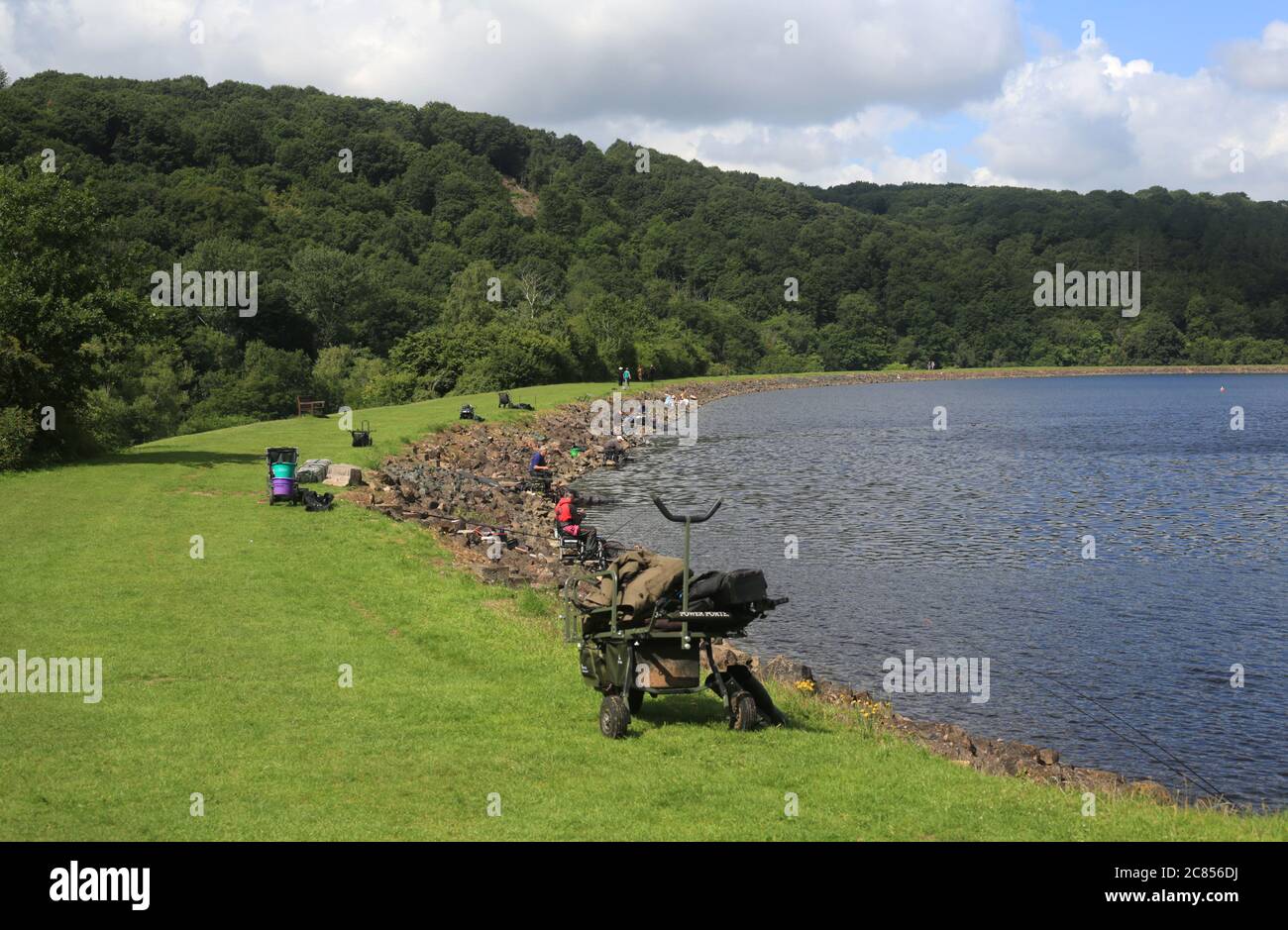 Anglers fishing in Trimpley reservoir, Worcestershire, England, UK ...