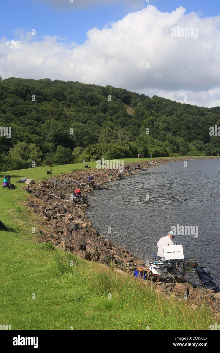 Anglers fishing in Trimpley reservoir, Worcestershire, England, UK ...