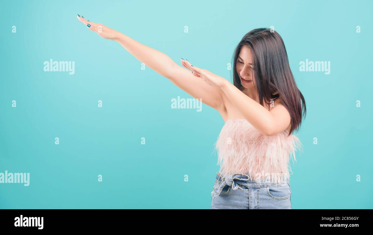 Asian happy portrait beautiful young woman standing smiling exercise ...