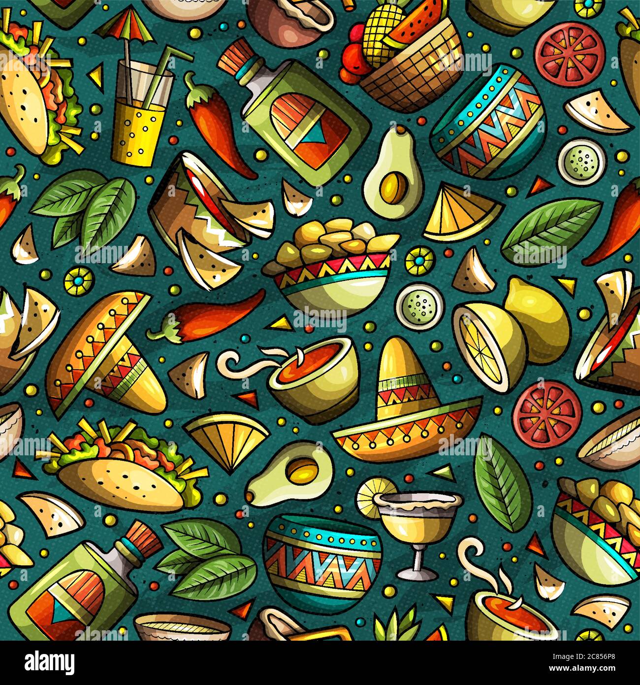 Cartoon hand-drawn latin american, mexican seamless pattern Stock ...