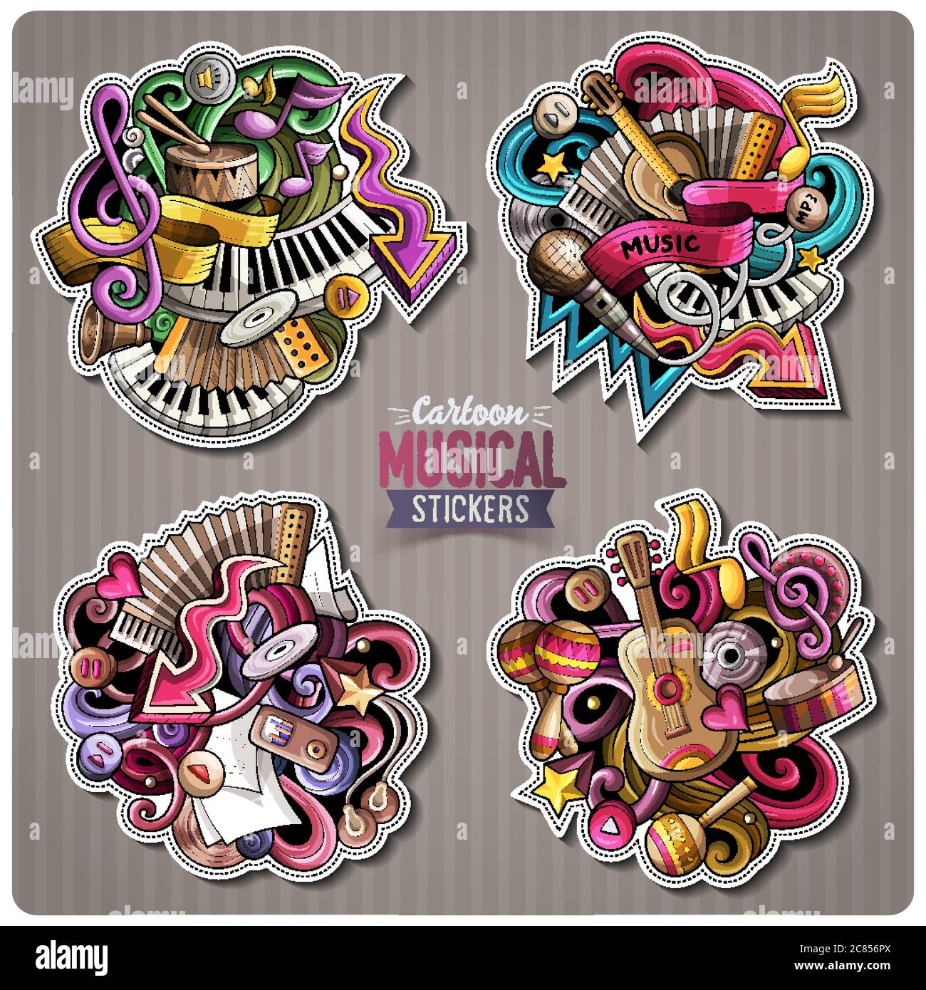 Set of vector Music cartoon stickers Stock Vector Image & Art - Alamy