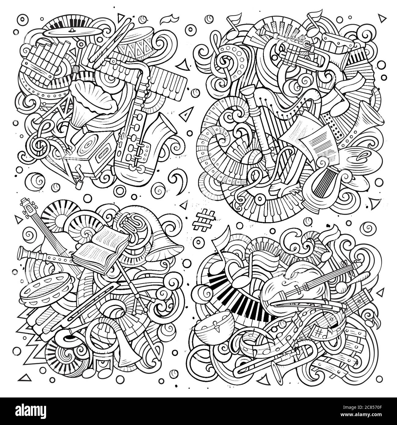 Vector doodles cartoon set of classical musical instruments objects ...