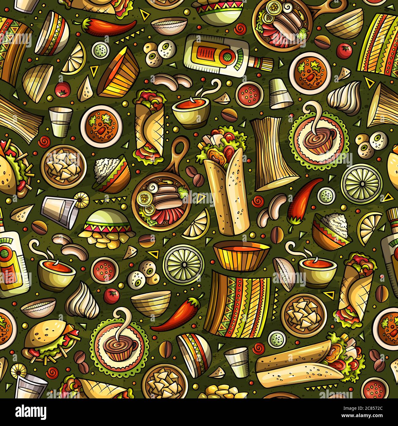 Cartoon cute hand drawn Mexican food seamless pattern Stock Vector ...