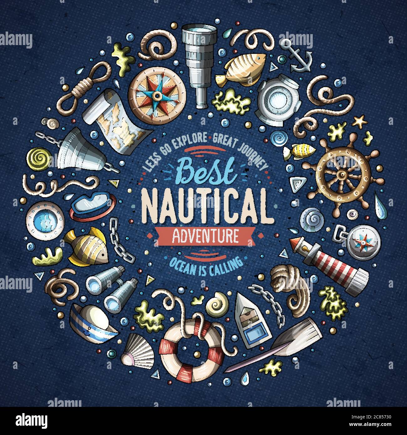Set of Nautical cartoon doodle objects, symbols and items Stock Vector ...