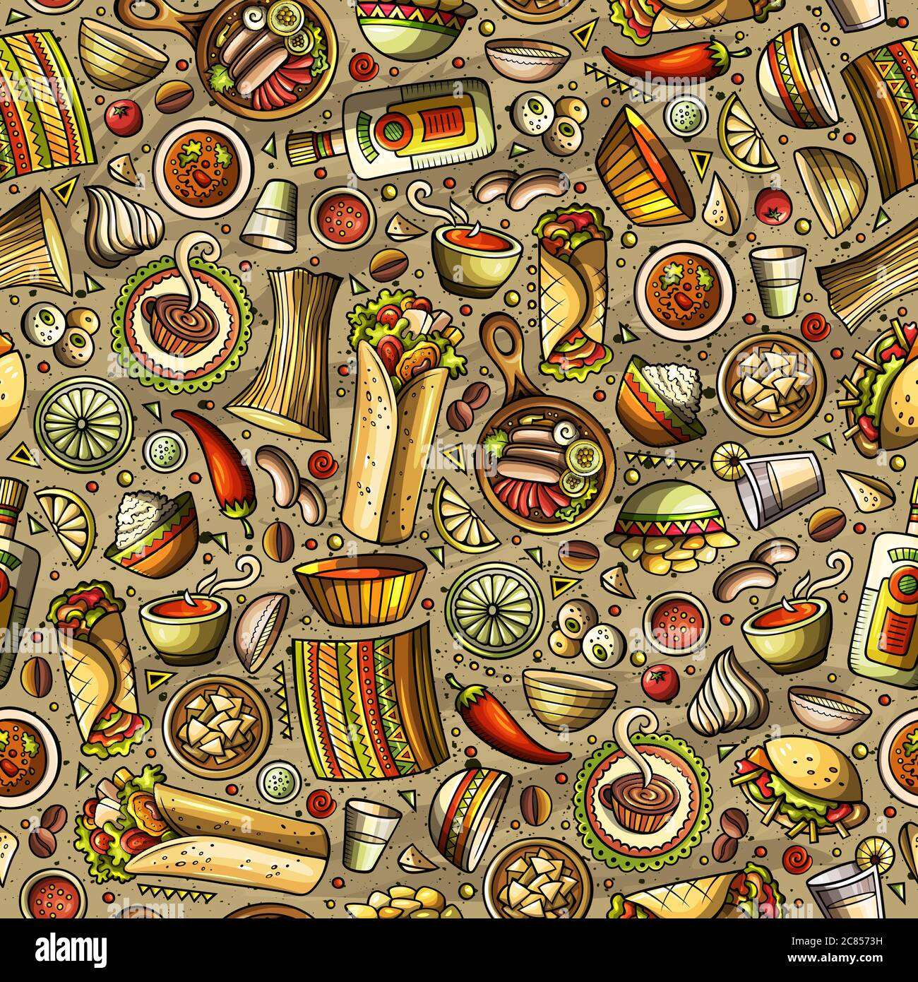 Cartoon cute hand drawn Mexican food seamless pattern Stock Vector ...