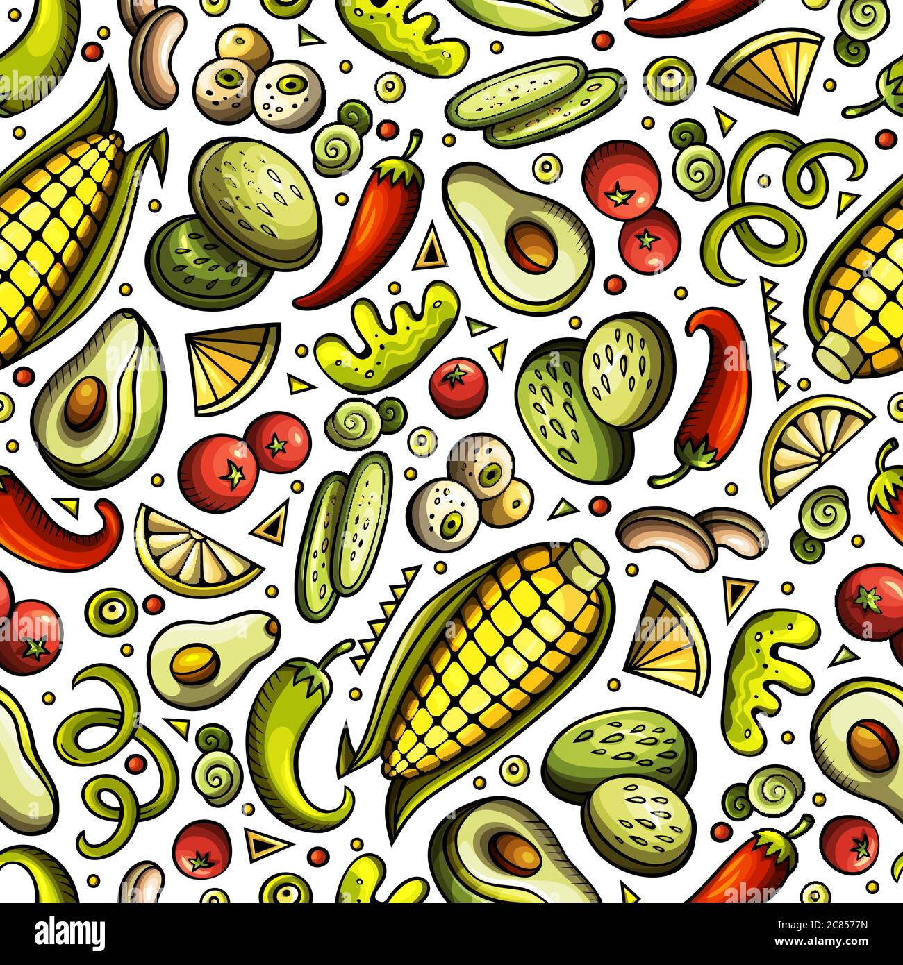 Cartoon hand-drawn latin american, mexican seamless pattern Stock ...