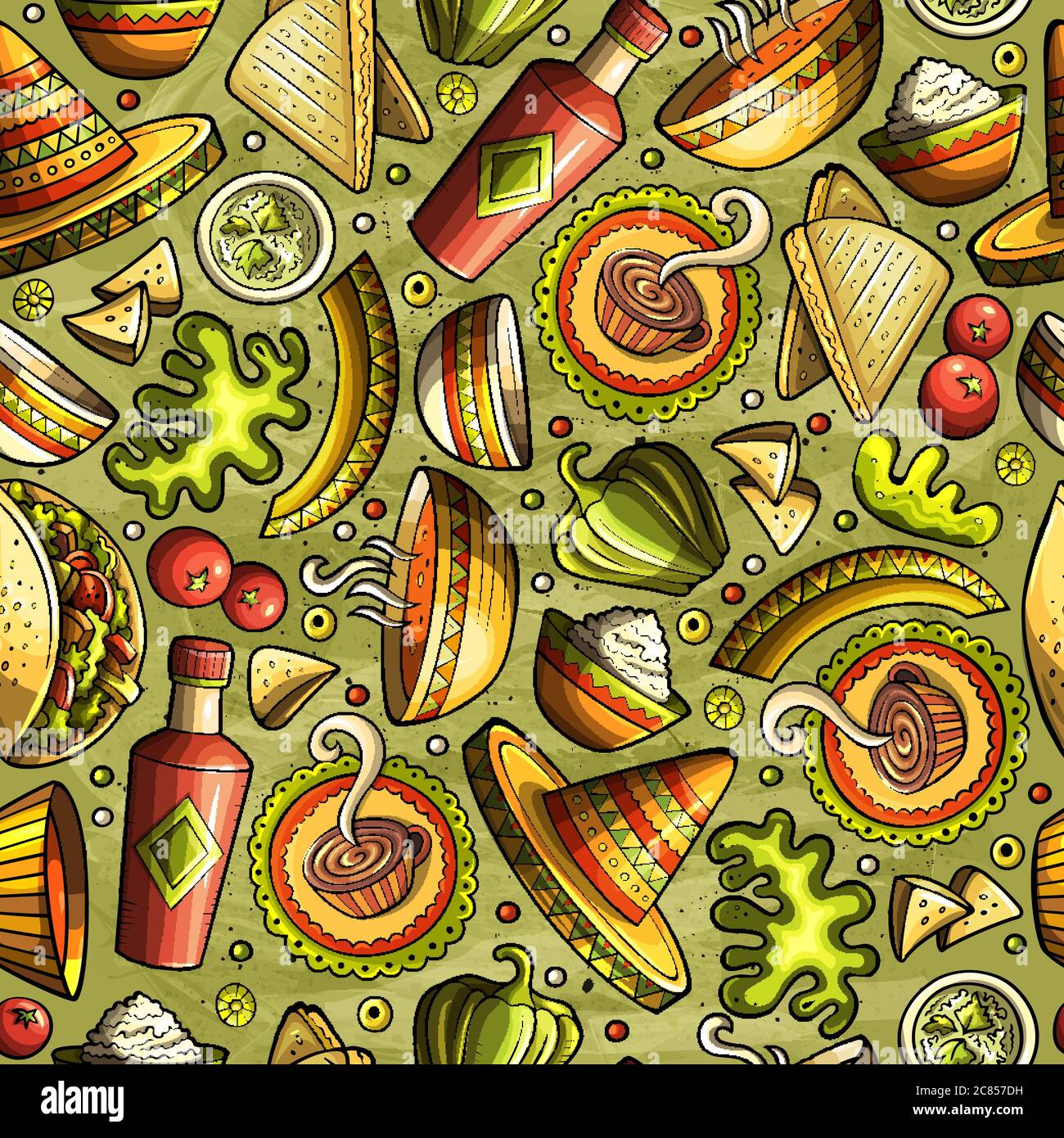 Cartoon hand-drawn latin american, mexican seamless pattern Stock ...
