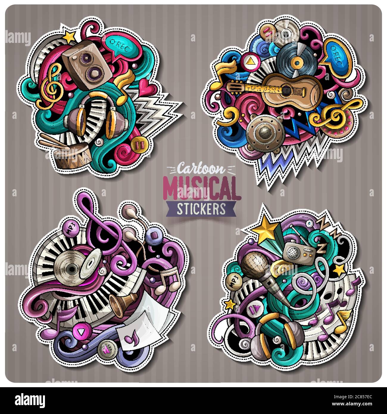 Set of vector Music cartoon stickers Stock Vector Image & Art - Alamy