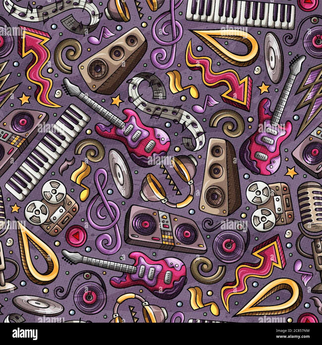 Cartoon hand-drawn Disco music seamless pattern Stock Vector Image ...