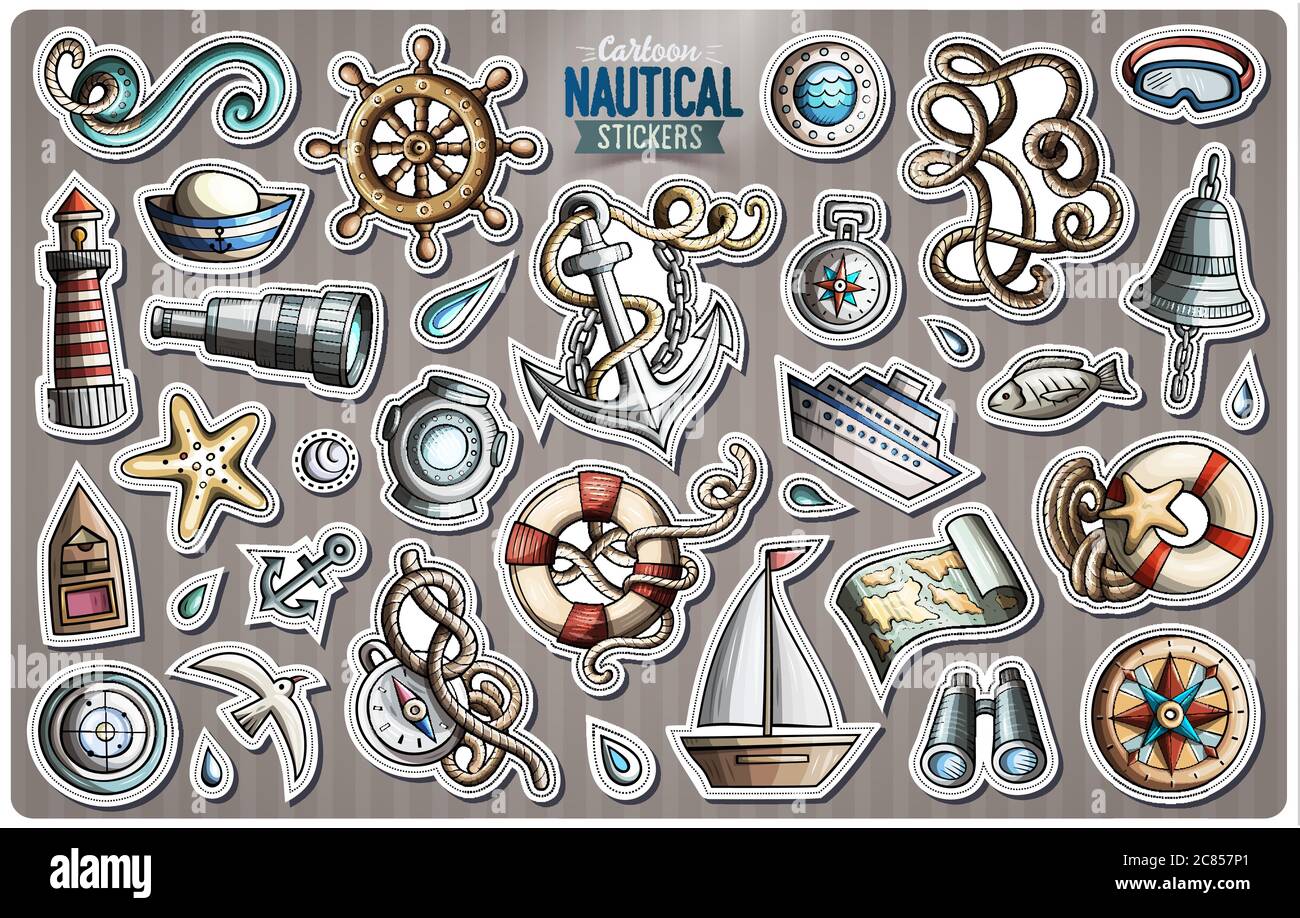 Set of Nautical vector cartoon stickers Stock Vector Image & Art - Alamy