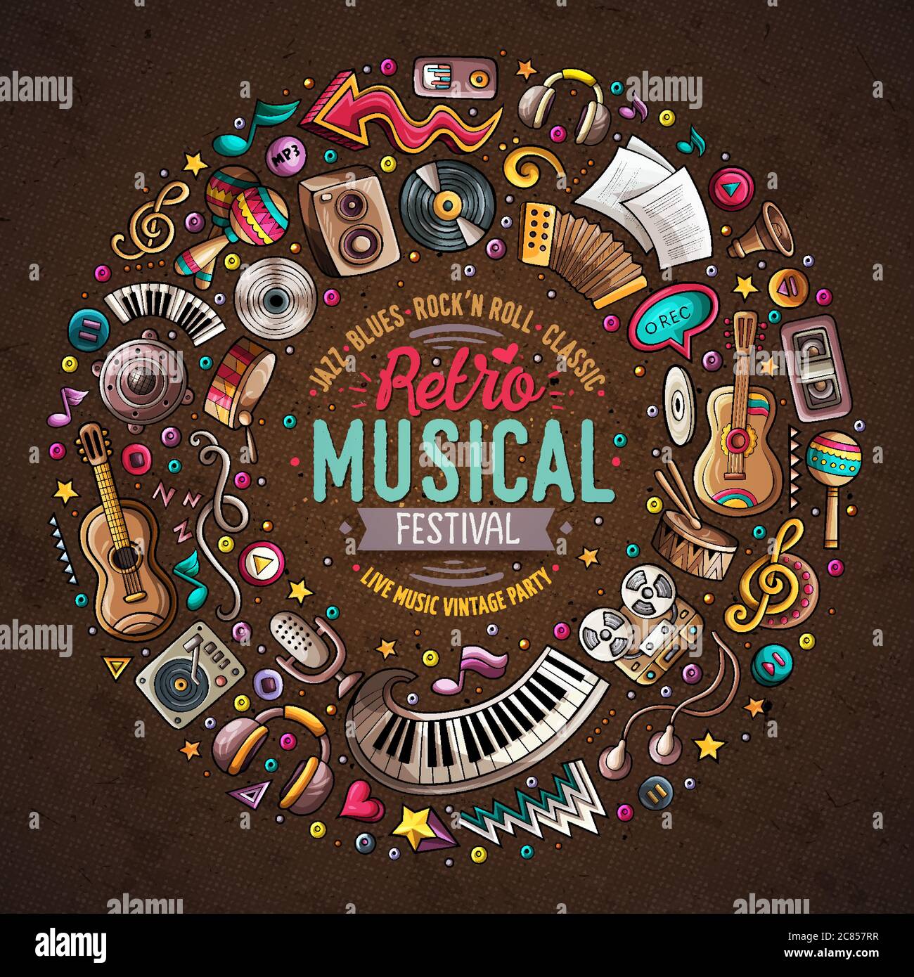 Set of Musical cartoon doodle objects, symbols and items Stock Vector ...