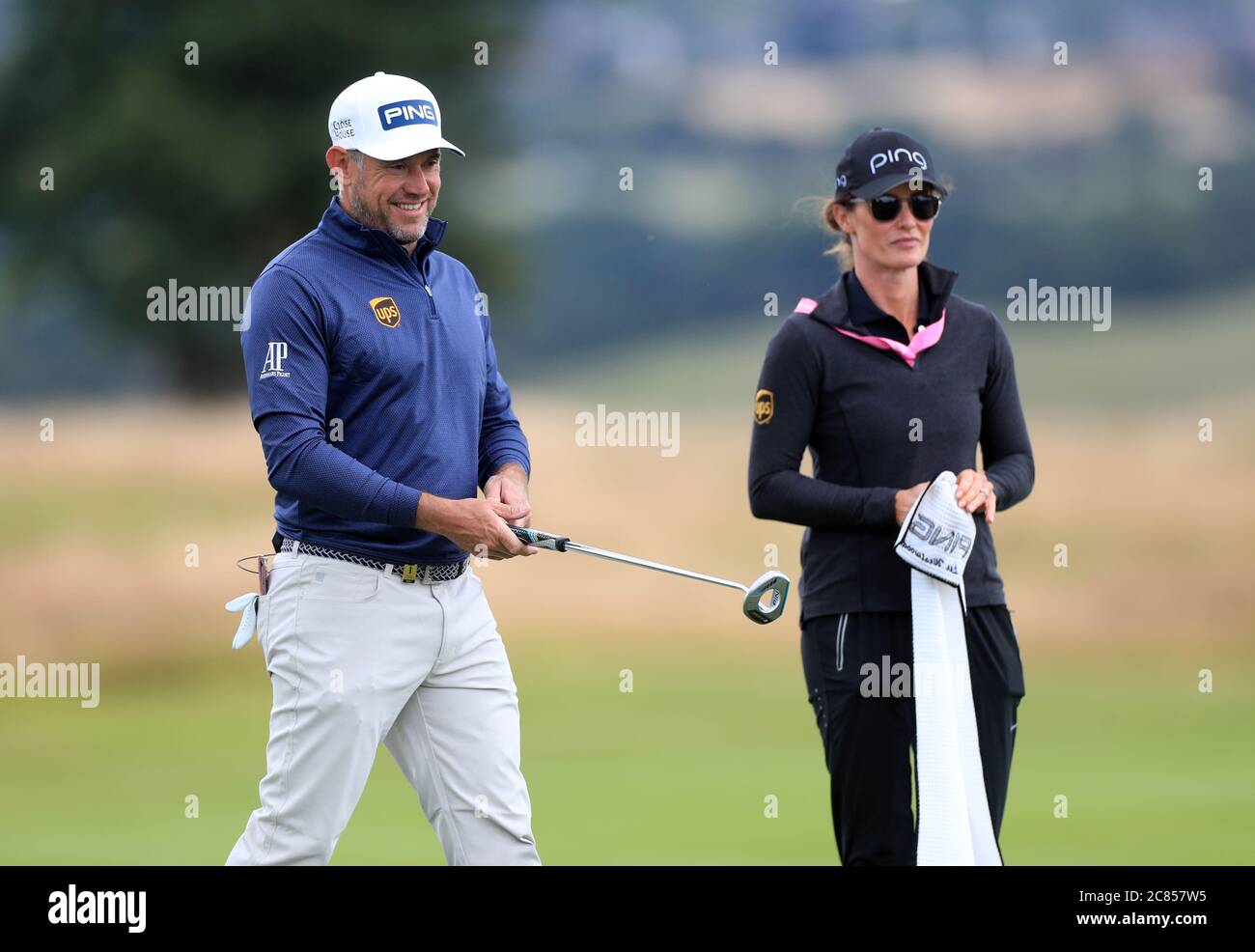 Lee Westwood with his girlfriend and caddie Helen Storey during the ...
