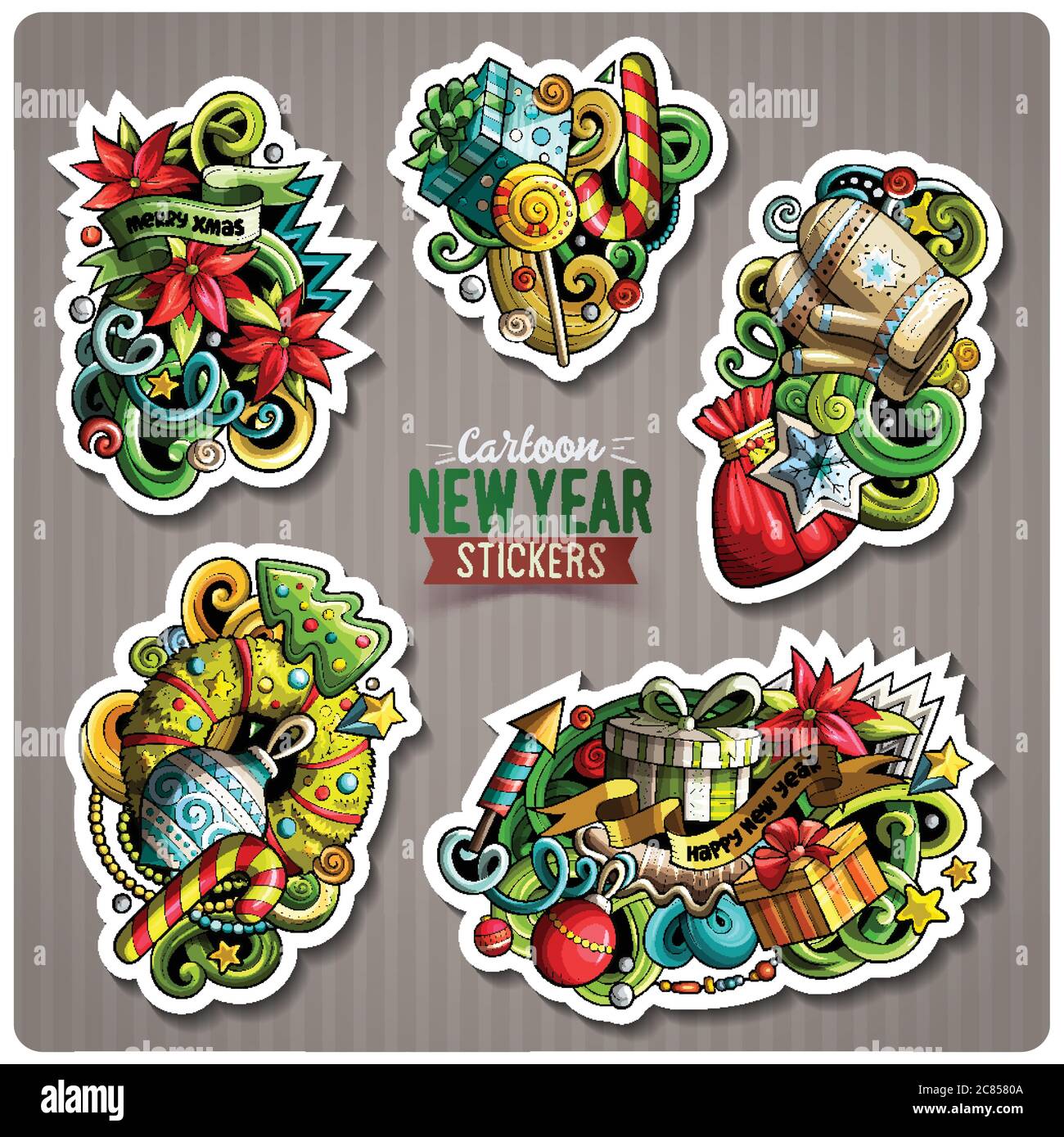 Set of Happy New Year cartoon stickers Stock Vector Image & Art - Alamy