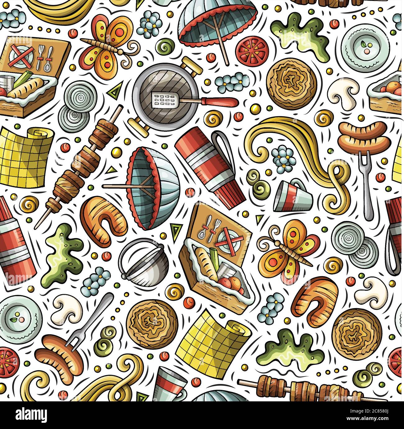 Cartoon cute hand drawn Picnic seamless pattern Stock Vector Image ...