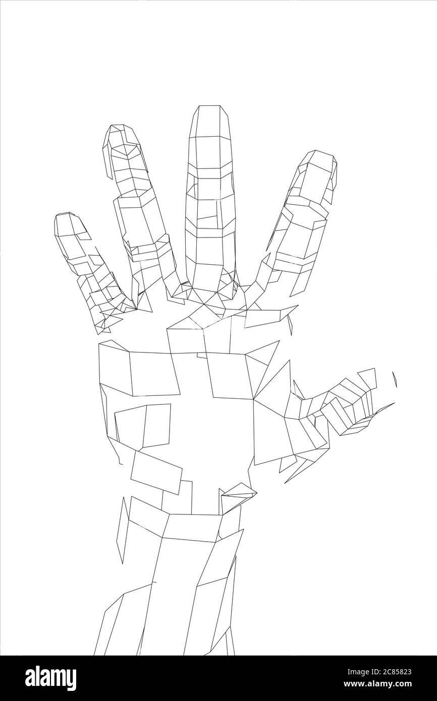 Outline human hand. Wire-frame style Stock Photo - Alamy