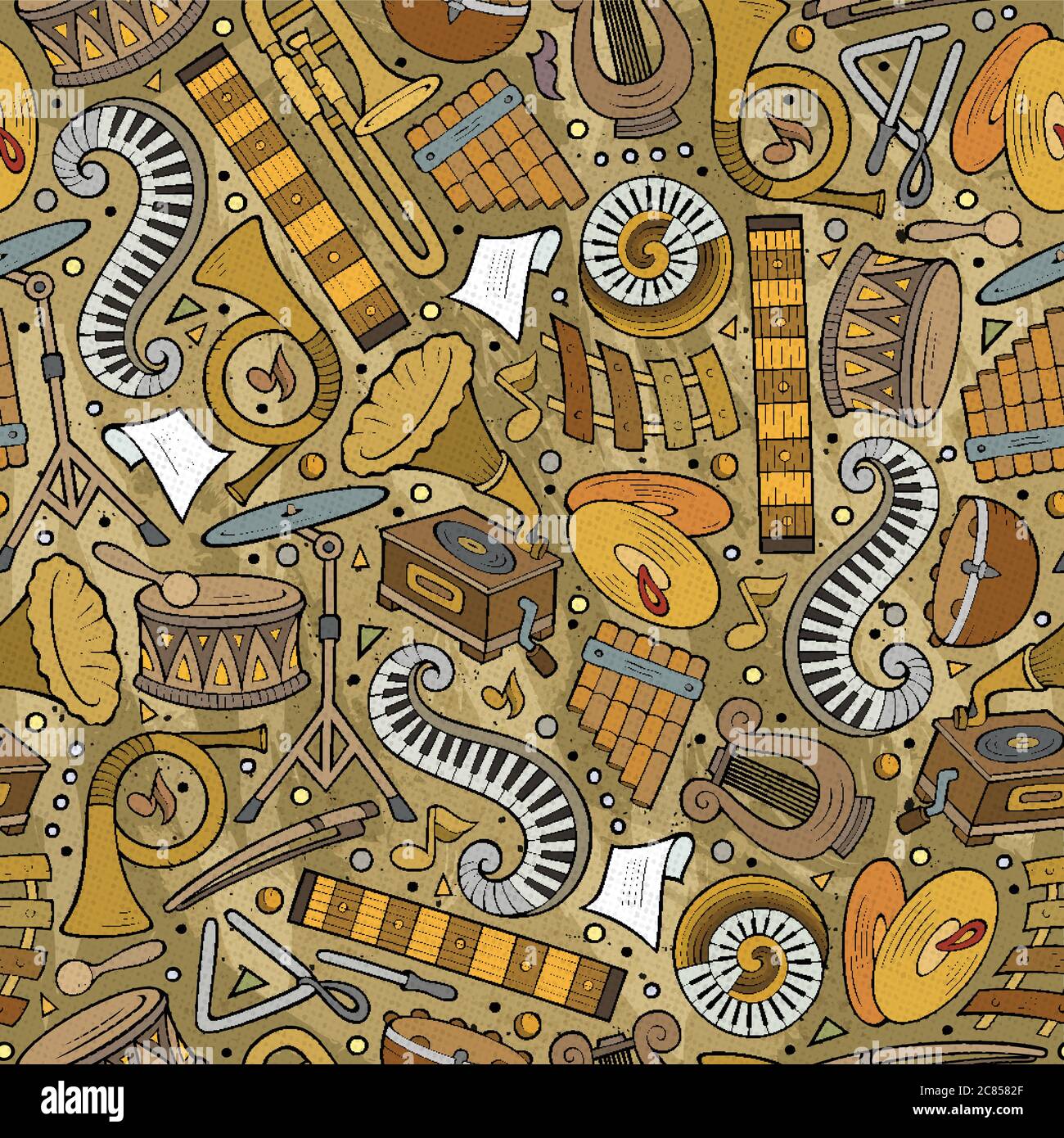 Cartoon hand-drawn Classic music seamless pattern Stock Vector Image ...