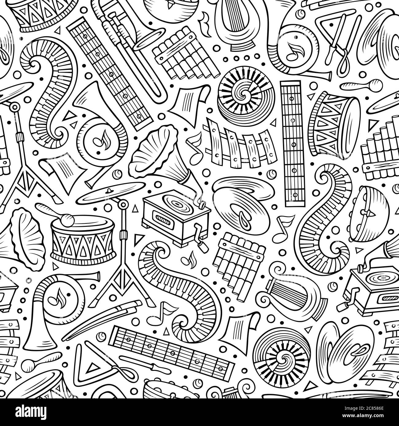 Cartoon hand-drawn Classic music seamless pattern Stock Vector Image ...