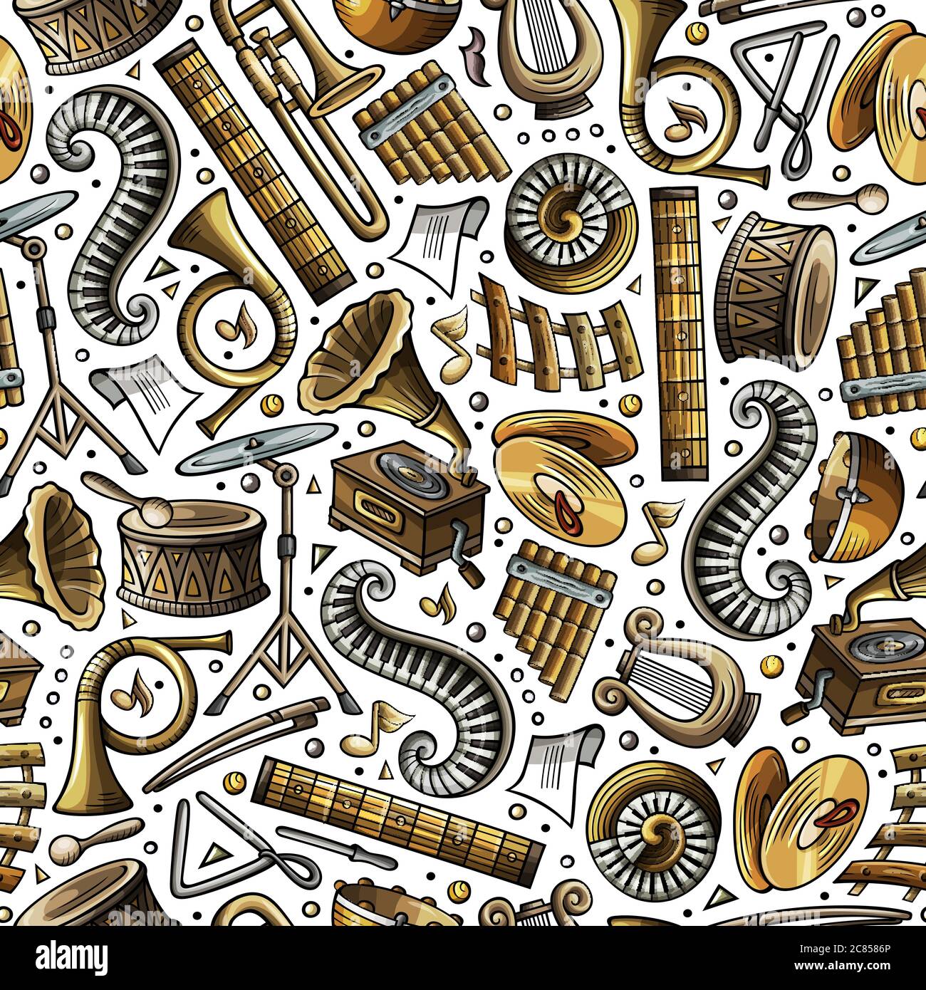Cartoon hand-drawn Classic music seamless pattern Stock Vector Image ...